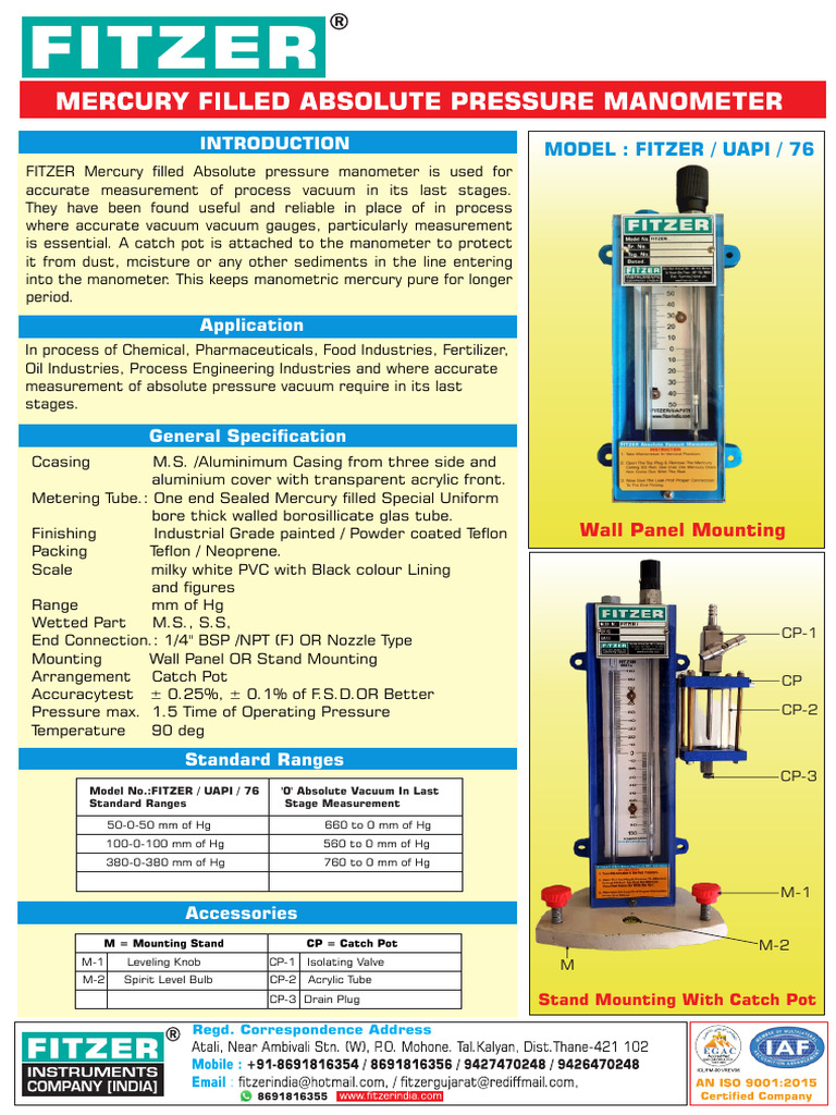 U Tube Absolute Pressure Mercury Filled Manometer | PDF | Pressure ...