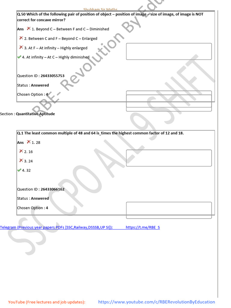 SSC CPO ALL 9 Shifts of 2022 (Questions With Correct Answers) Retake ...