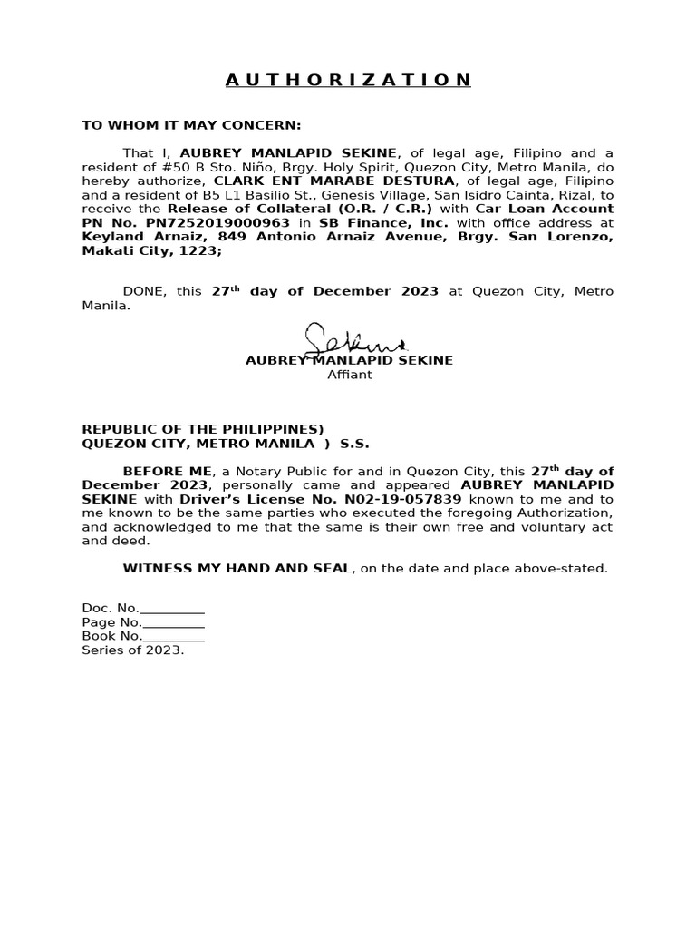 A U T H o R I Z A T I o N Aubrey Manlapid Sekine | PDF