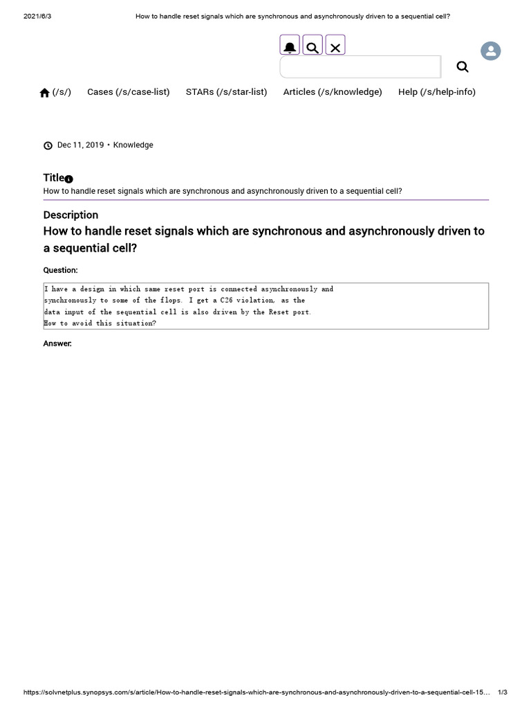 How to handle reset signals which are synchronous and asynchronously driven to a sequential cell ...