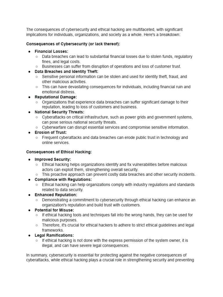 Consequence of Cyber Security and Ethical Hacking | PDF | Security ...