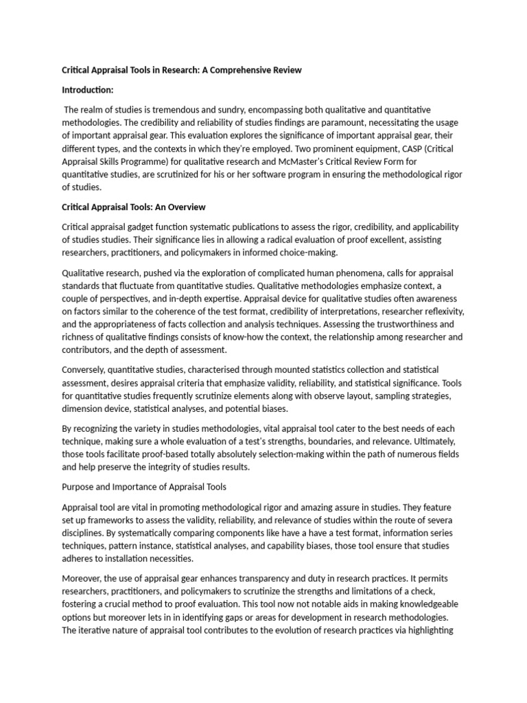 Critical Appraisal Tools Review | PDF | Performance Appraisal | Methodology
