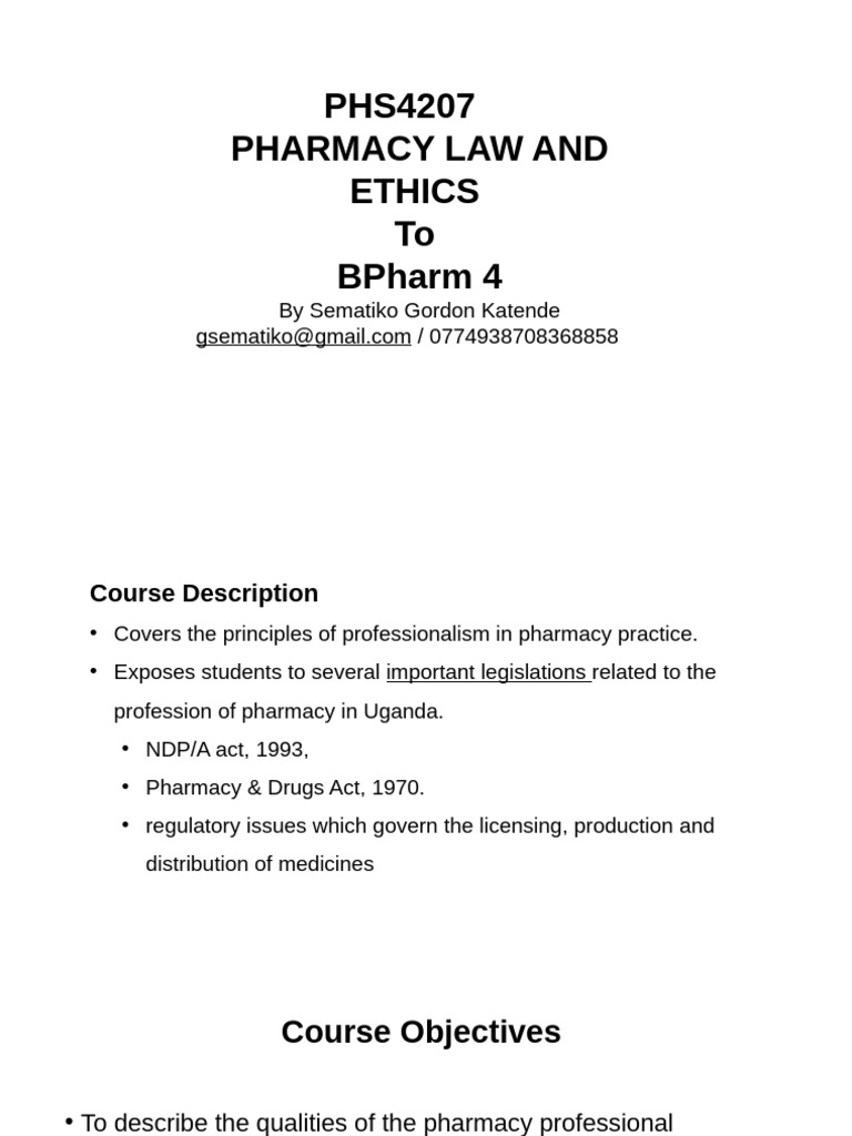 Pharmacy Law and Ethics Overview | PDF | Profession | Pharmacy