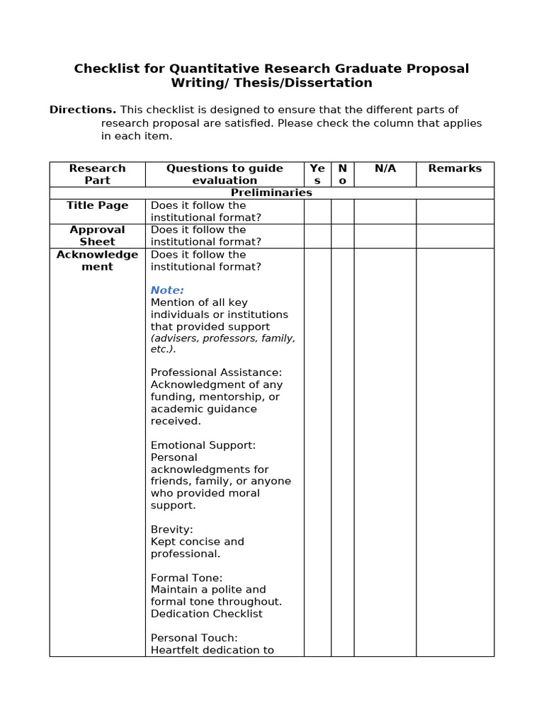 Checklist For Graduate School Research QUANTITATIVE | PDF | Statistics ...