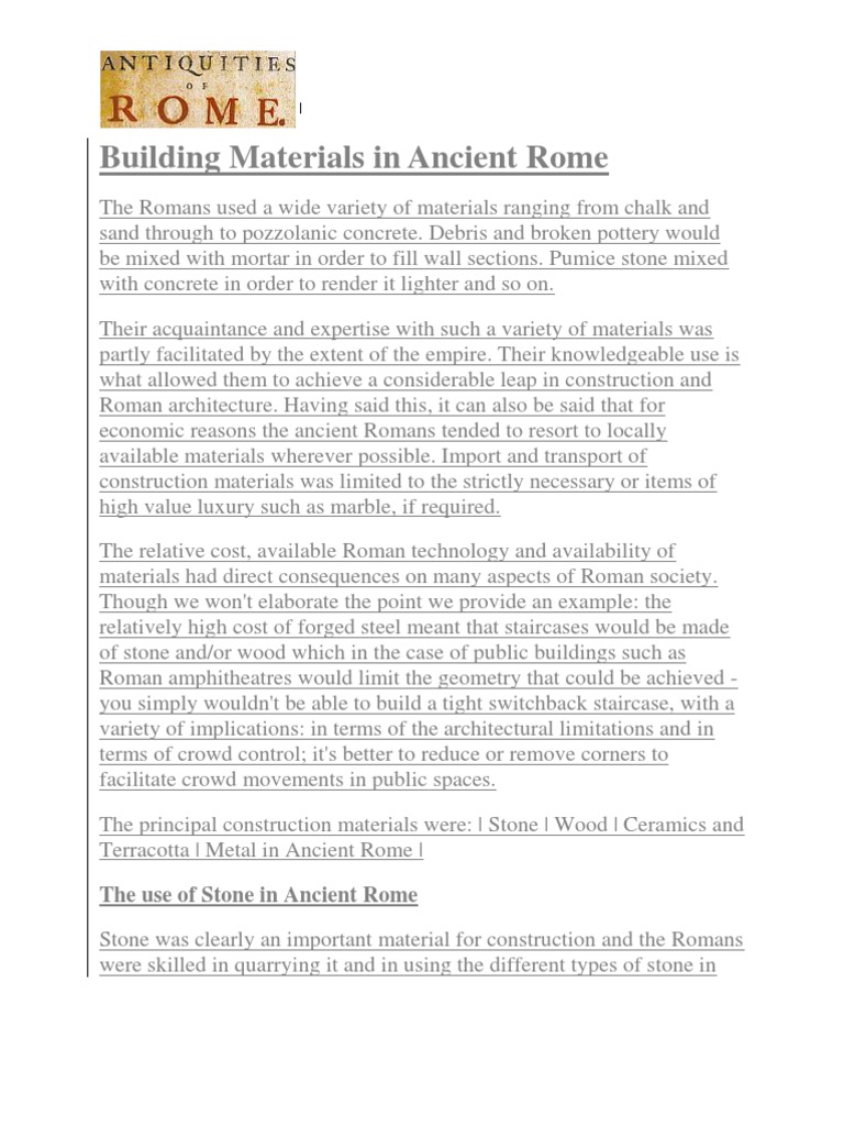 Building Materials in Ancient Rome | PDF | Brick | Building Materials