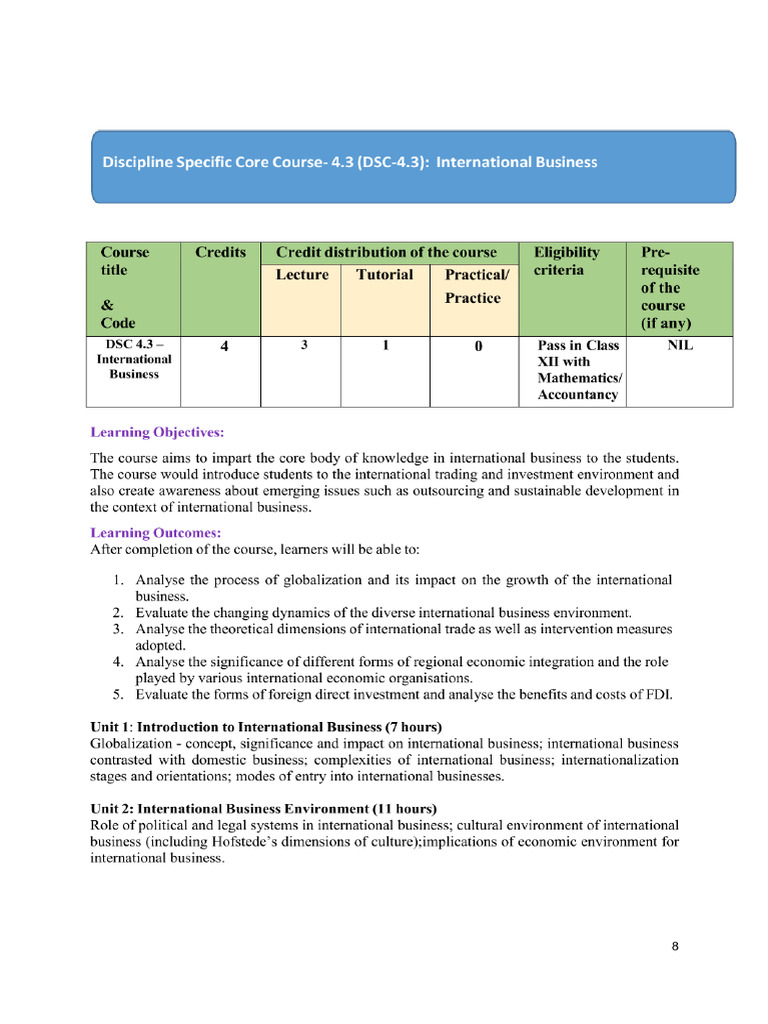 International Business Course Syllabus | PDF | Economies | Business