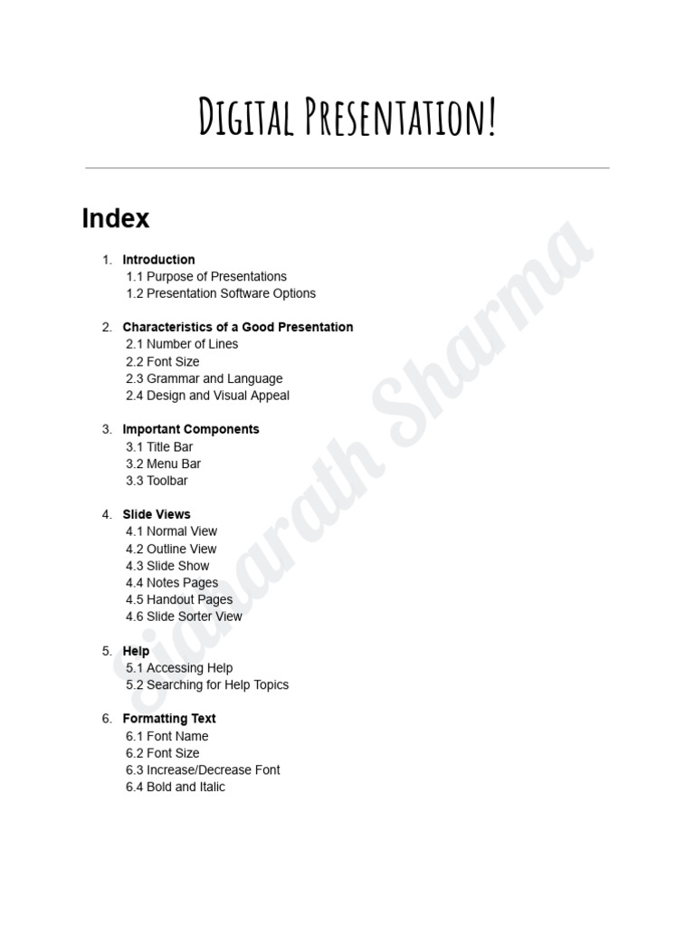 Digital Presentation Sidharath Sharma | PDF | Typefaces | Menu (Computing)