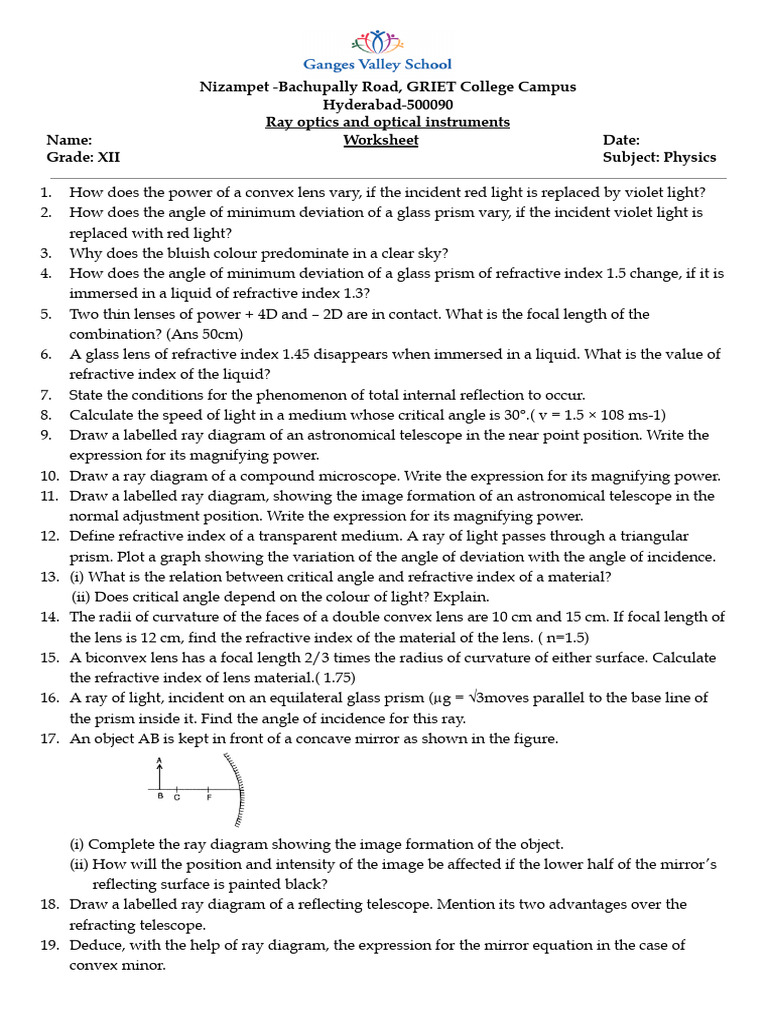 Ray Optics and Optical Instruments | PDF | Refractive Index | Optics