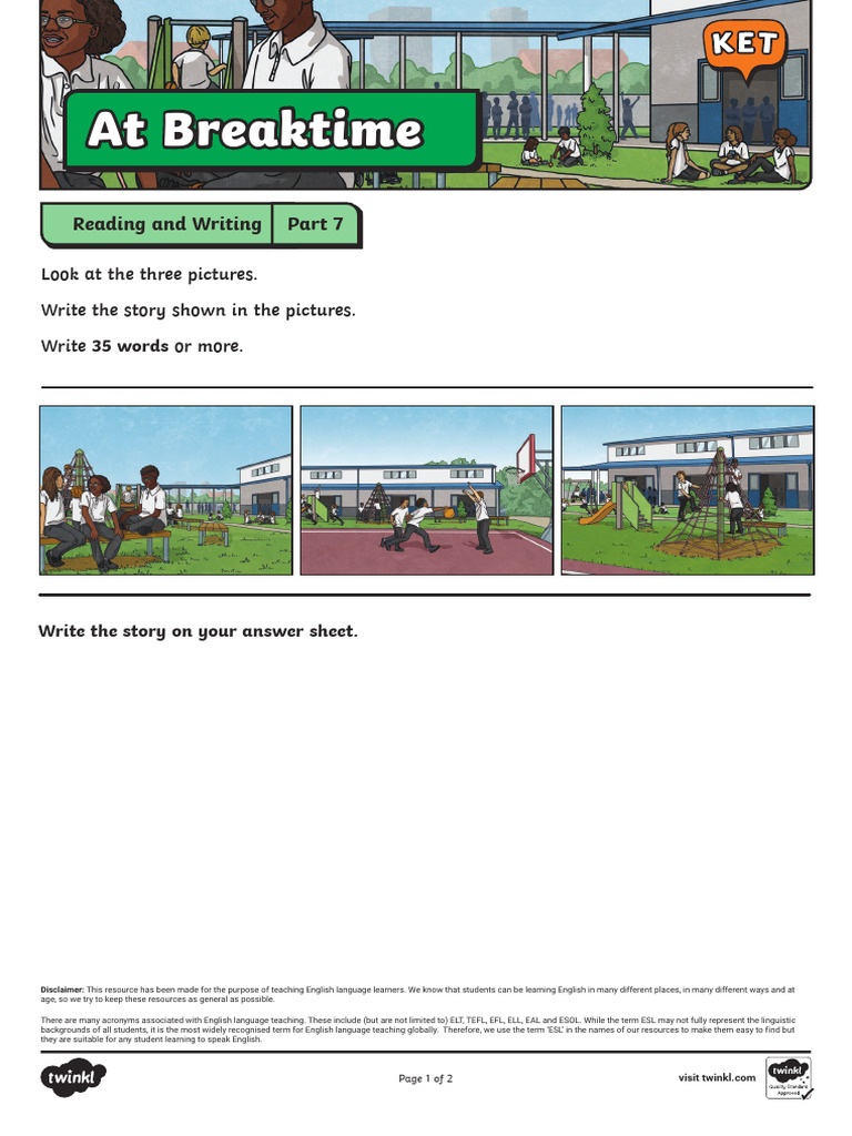KET Writing Part 7: Picture Stories | PDF | English As A Second Or ...