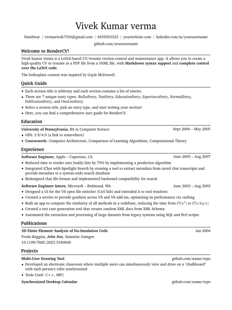 RenderCV EngineeringResumes Theme | PDF | Microsoft Sql Server | Xml