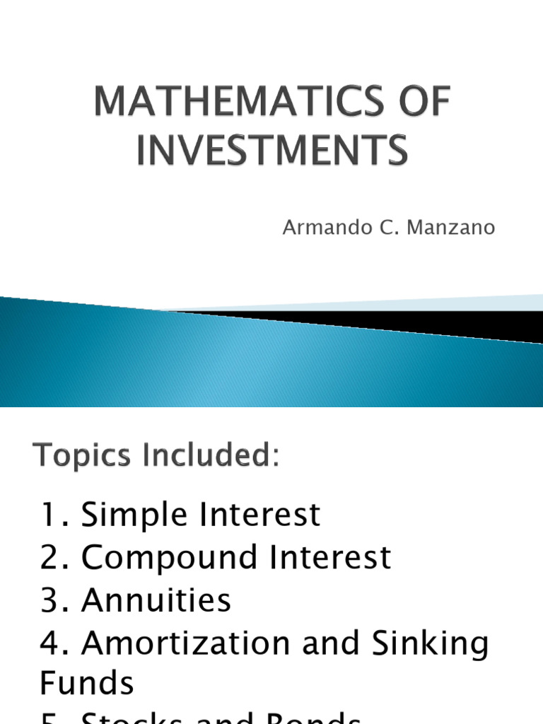 Mathematics of Investments | PDF | Debt | Interest