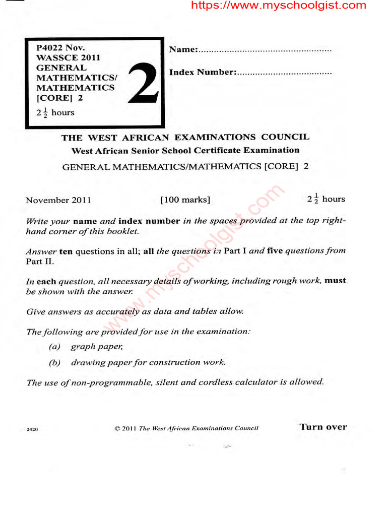 Wassce Gen-Maths2 2011 | PDF