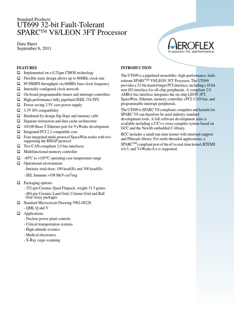 UT699 32-Bit Fault-Tolerant Sparc V8/LEON 3FT Processor: Standard Products | PDF | Random Access ...