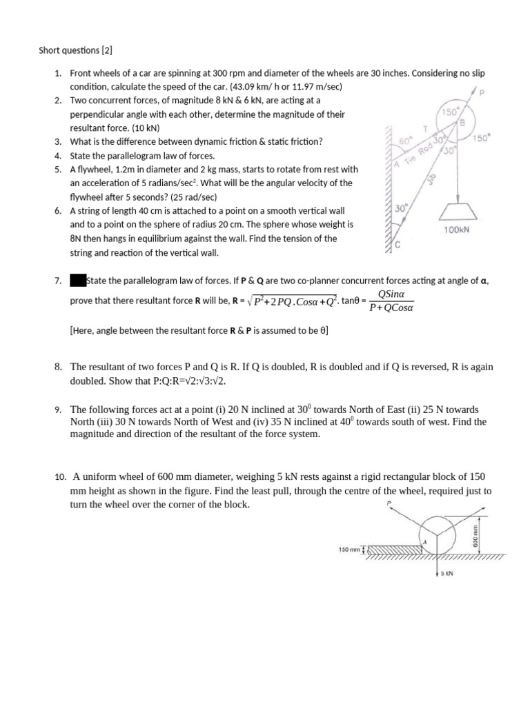 Engg. Mech. 2022 Question Bank | PDF
