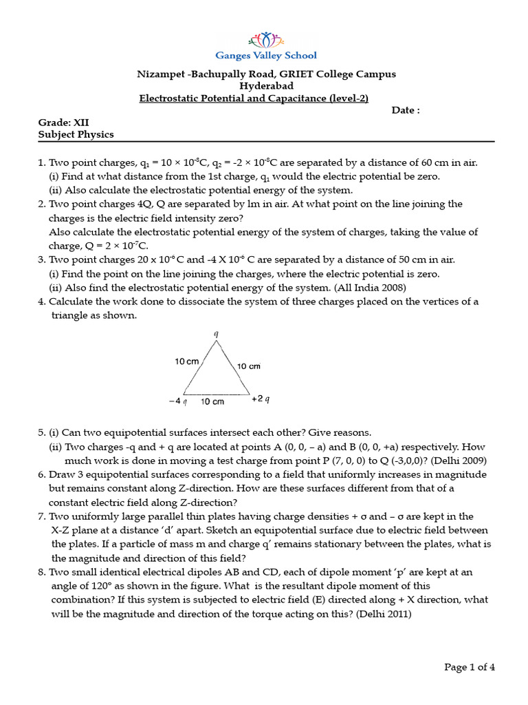 (L-2) Electrostatic Potential and Capacitance (Level-2) | PDF | Capacitor | Capacitance