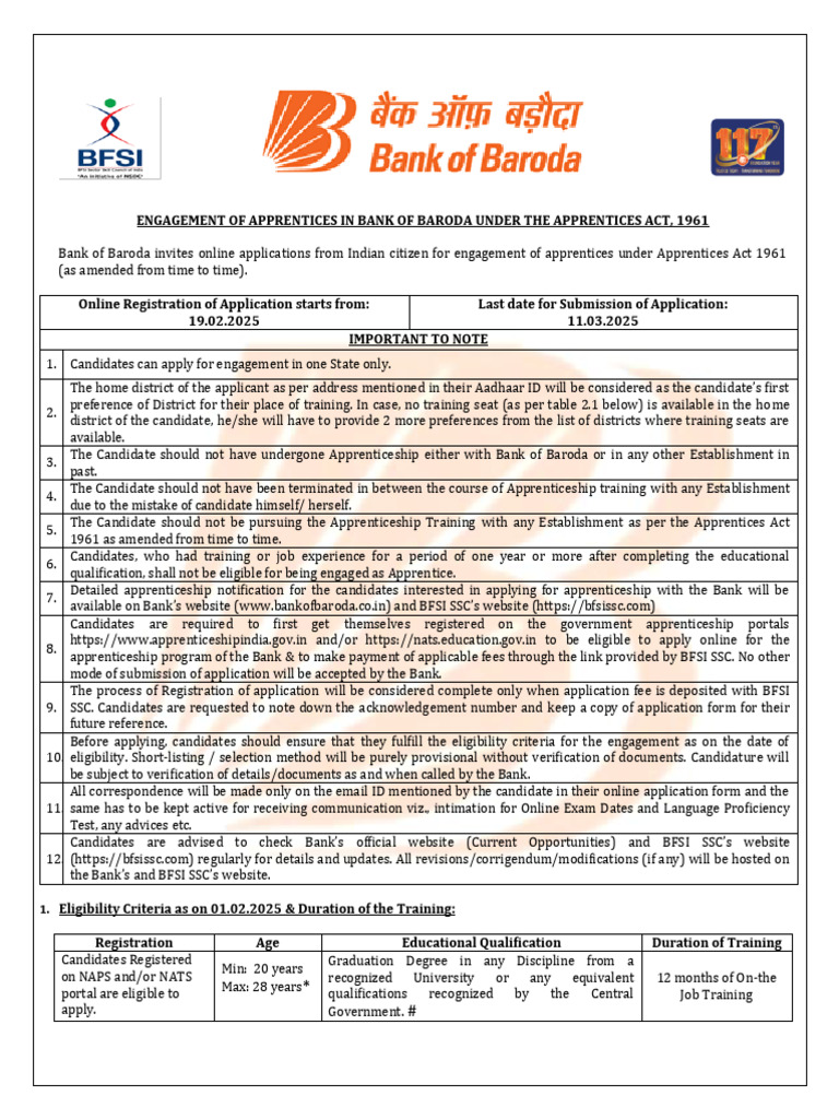 BoB - Advertisement - Apprenticeship - 14.02.2025 Final 01 | PDF ...