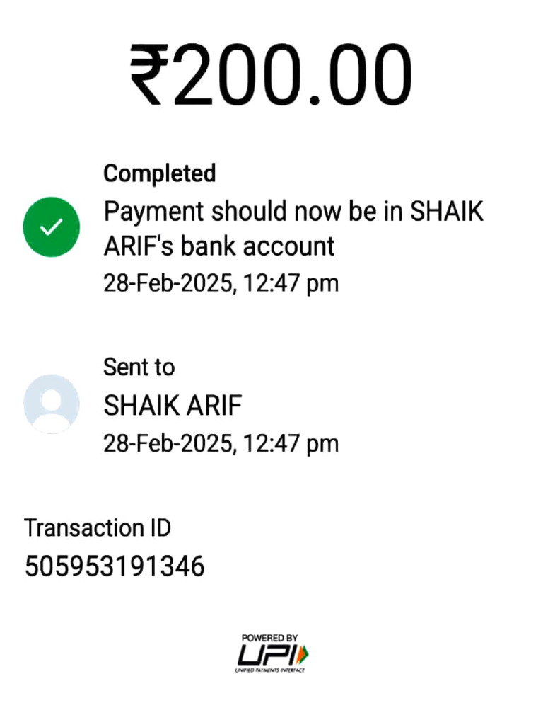 Payment Confirmation for SHAIK ARIF | PDF