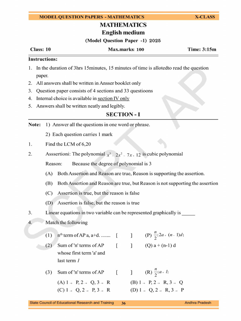 10_Success MATHS SCERT_AP Action Plan, IMP, Model questions, papers | PDF