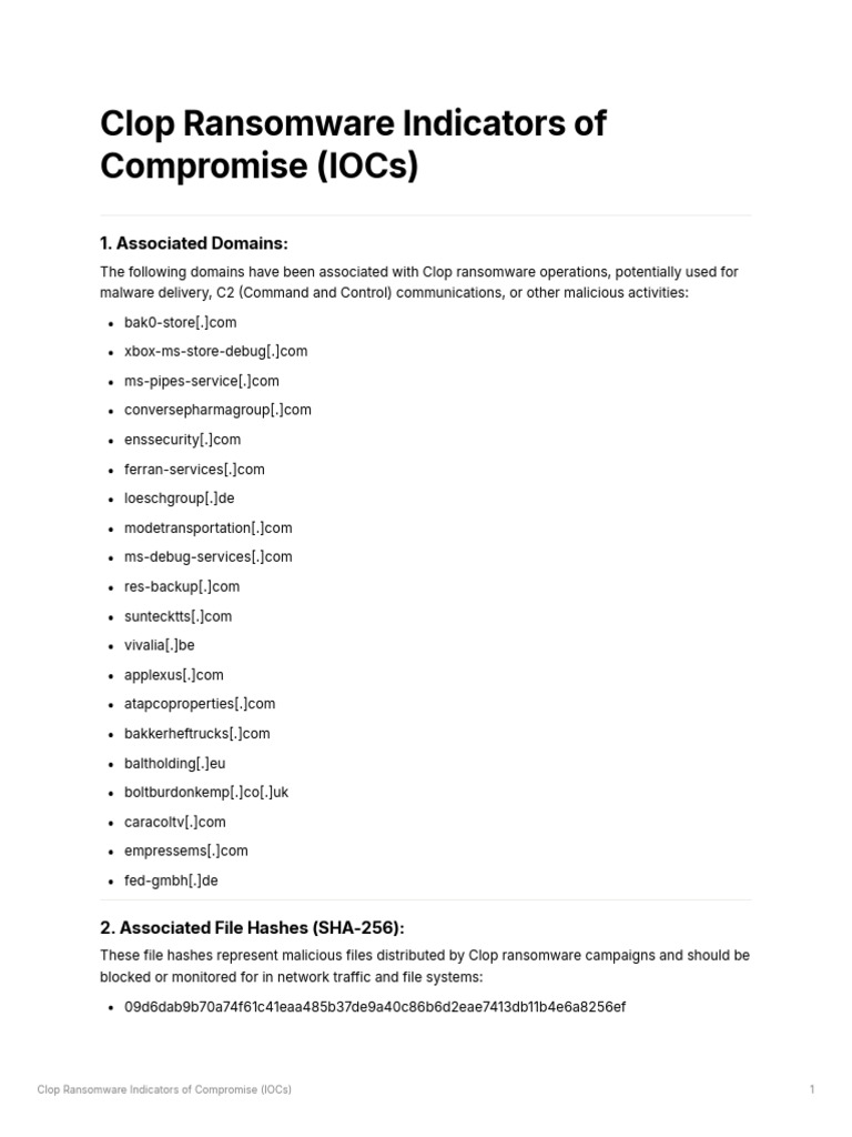 Clop Ransomware IOCs Overview | PDF | Ransomware | Malware