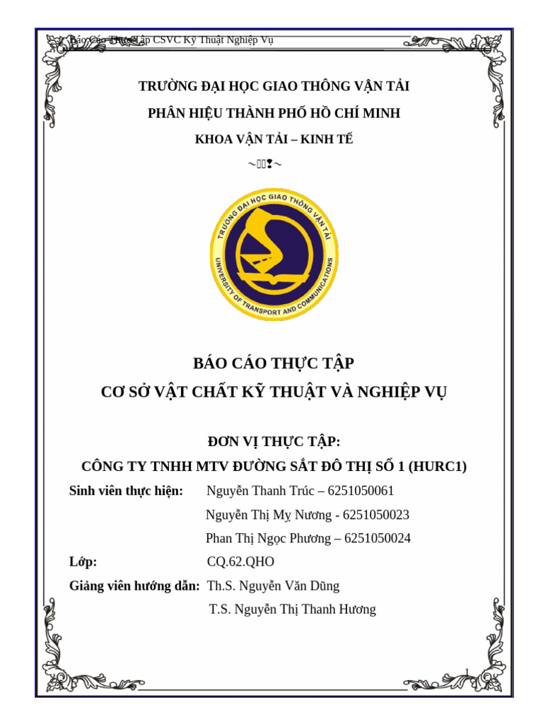 Báo cáo thực tập CSVC kỹ thuật nghiệp vụ Công ty HURC1 | PDF
