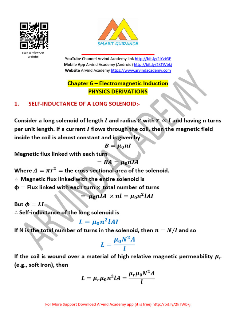 Chap 06 Electromagnetic Induction (Derivation)_logkoqrukf6onao6bxcb | PDF | Inductance | Inductor