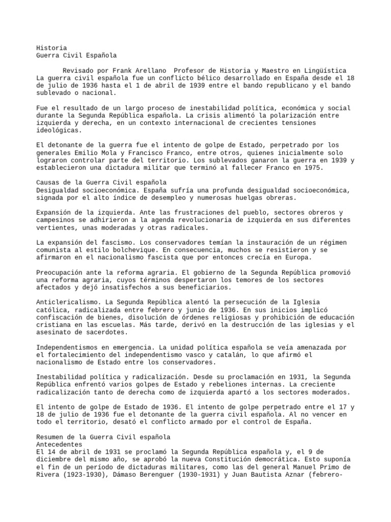 Causas y Desarrollo de la Guerra Civil Española | PDF | guerra civil ...