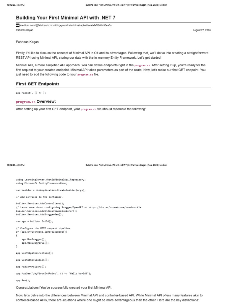 Minimal API Guide for .NET Developers | PDF | Anonymous Function ...