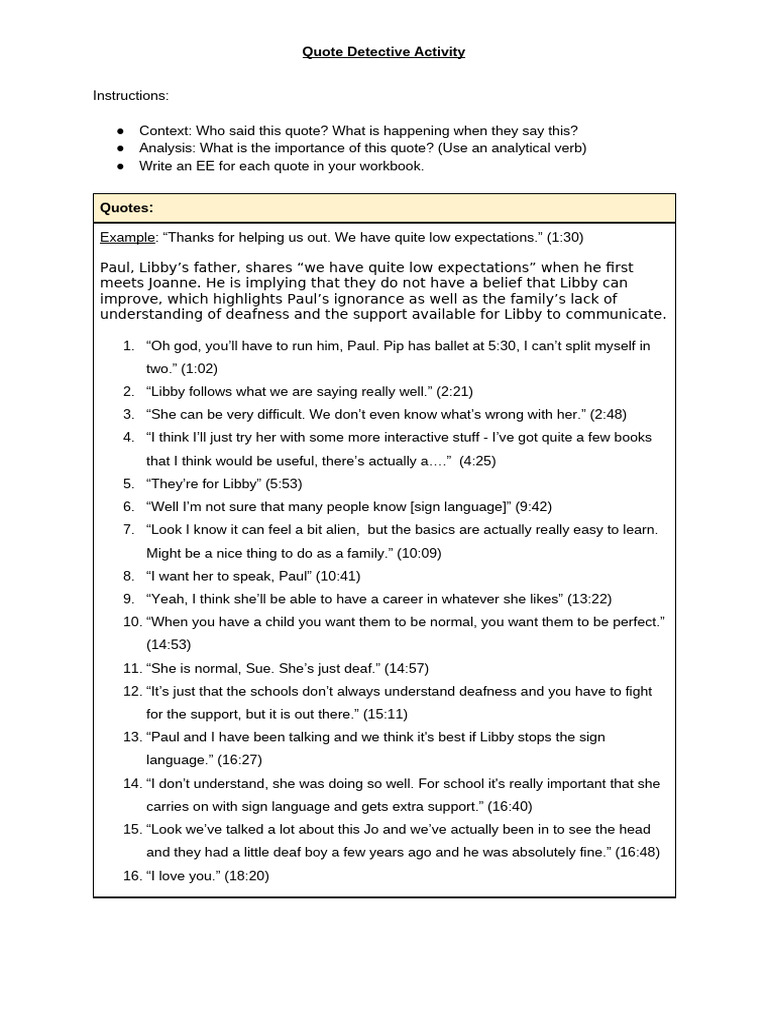Analyzing Quotes on Deafness and Support | PDF