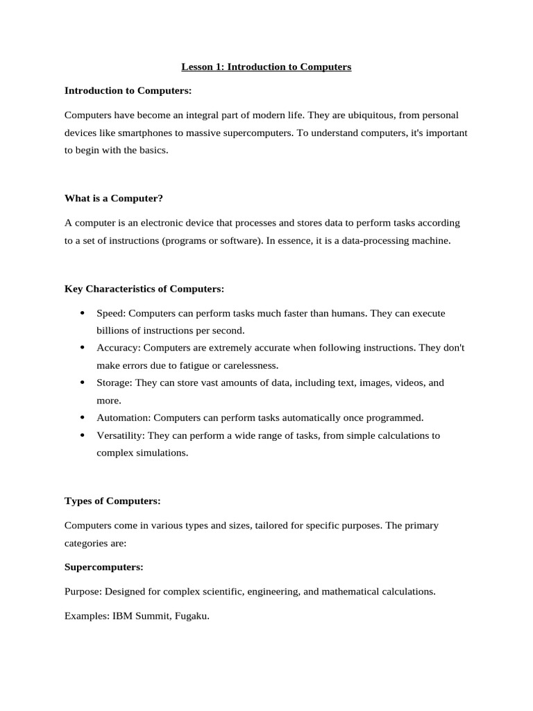 Lesson 1 - Introduction To Computers | PDF | Personal Computers ...