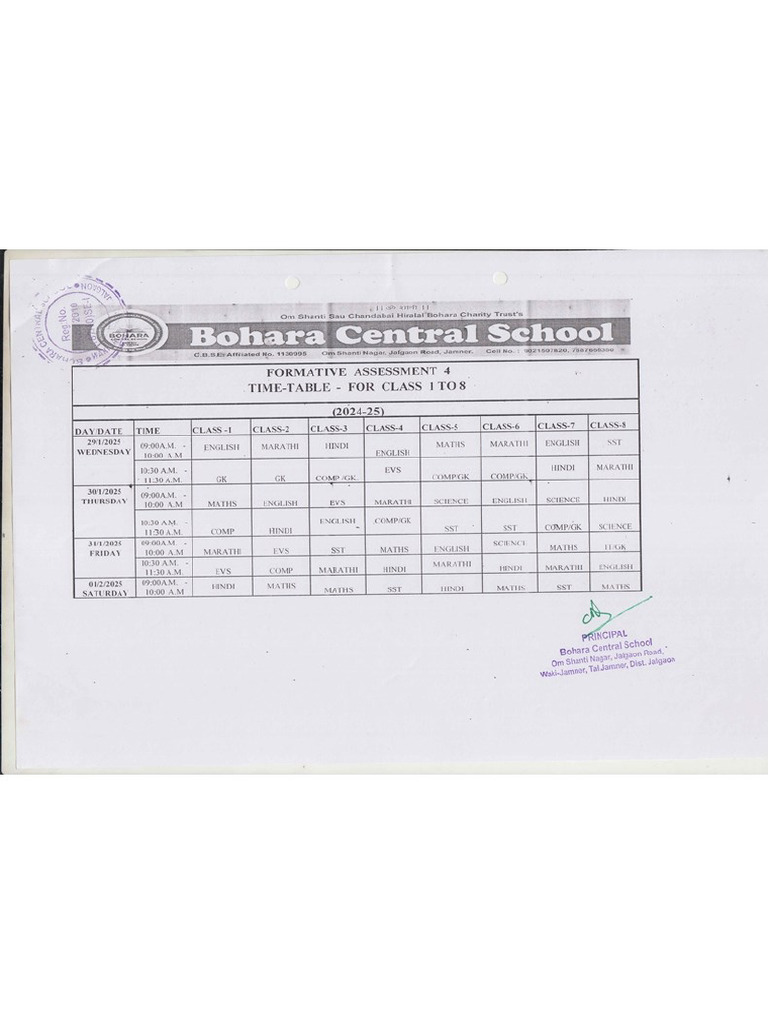 Primary Fa 4 Exam Timetable | PDF