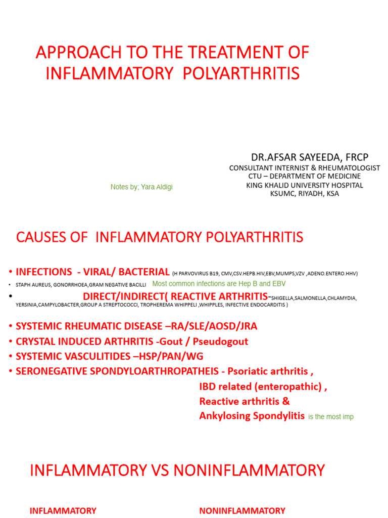 Approach To The Treatment of Inflammatory Polyarthritis (Notes) | PDF ...