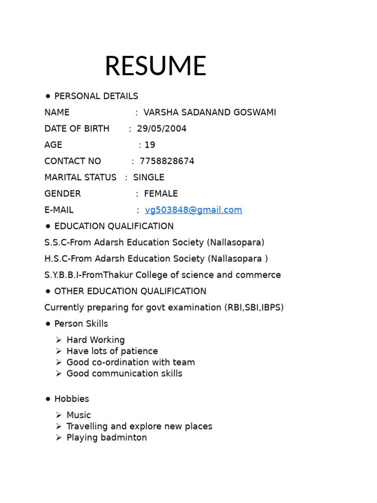 Varsha Resume | PDF