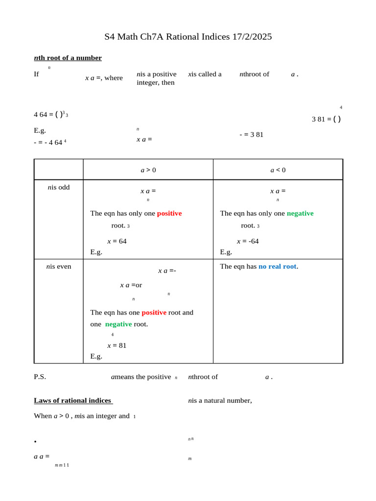 S4_Ch7A_7B_Notes_2025_0217 | PDF | Mathematics | Mathematical Objects