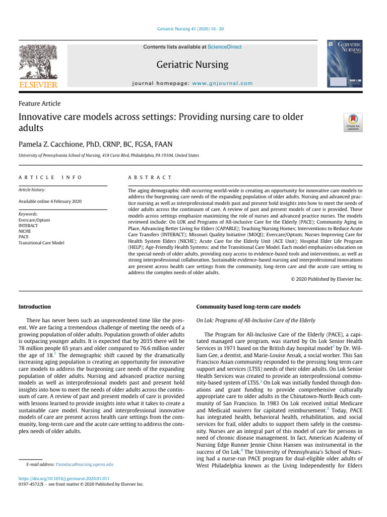 Innovative Care Models Across Settings Providing Nursing Care To Older ...