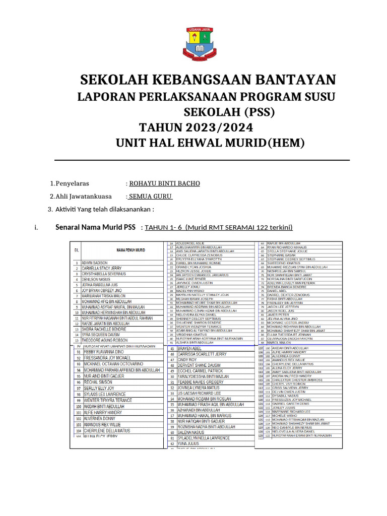 Laporan Perlaksanaan PSS 2023 | PDF