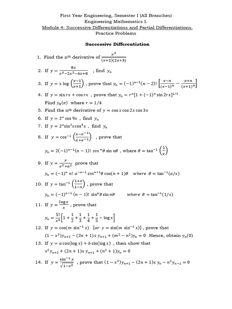 Module 4 Successive Differentiations and Partial Differentiation | PDF | Derivative ...