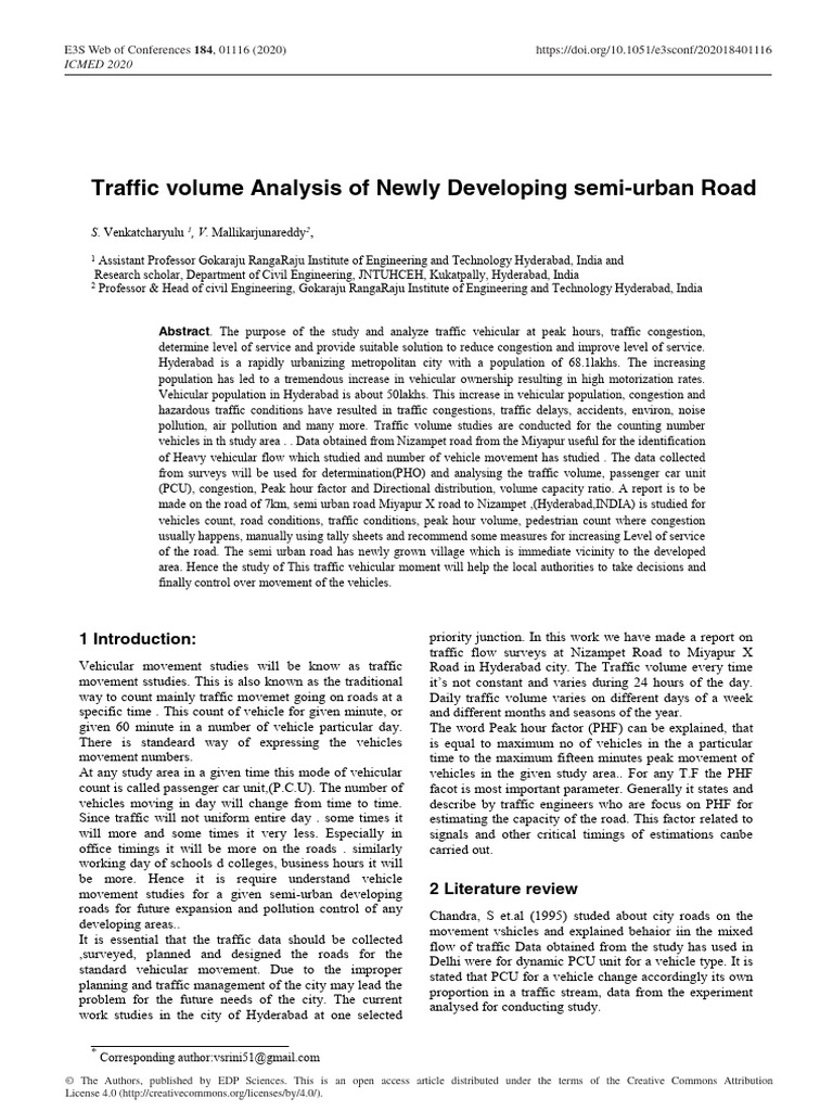 Traffic Volume Analysis of Newly Developing Semi-U | PDF | Traffic | Road