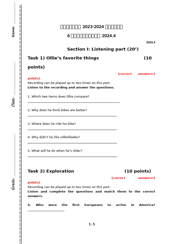 2024 Spring Midterm Exam 6th | PDF | Learning | Human Communication