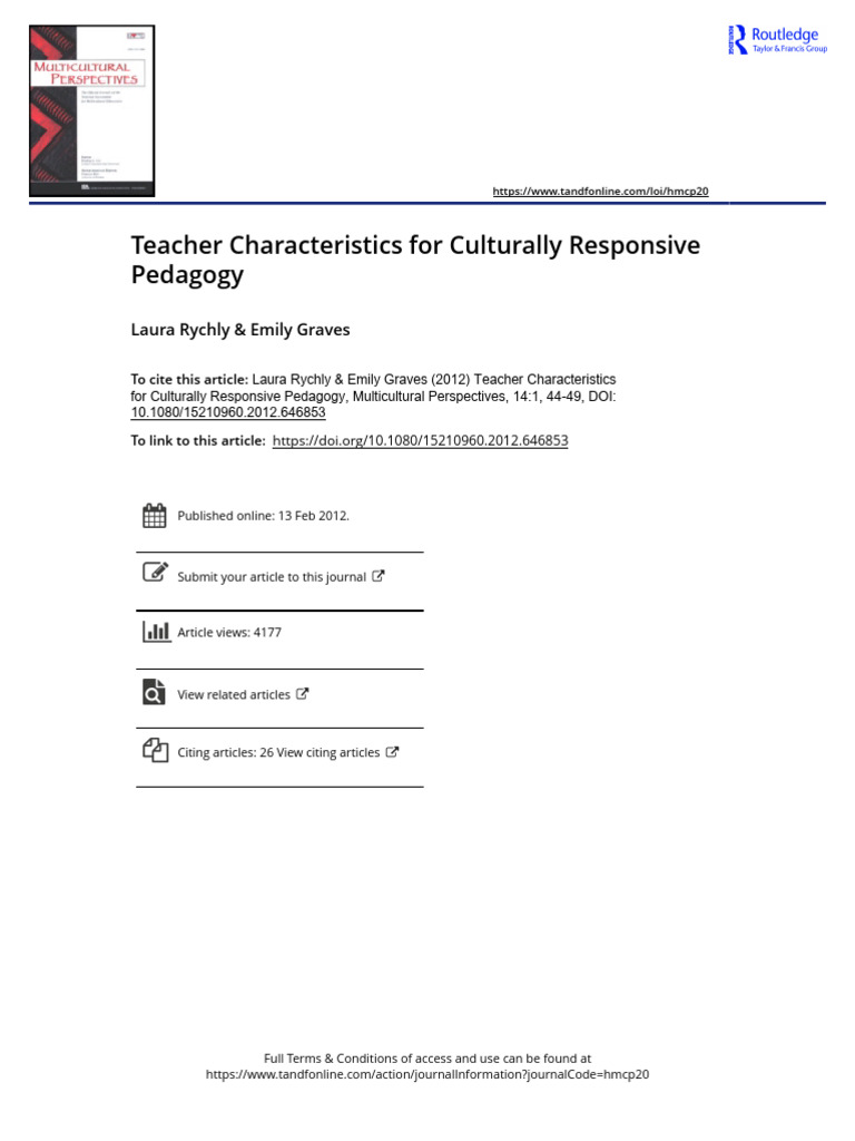 Teacher Characteristics For Culturally Responsive Pedagogy | PDF ...