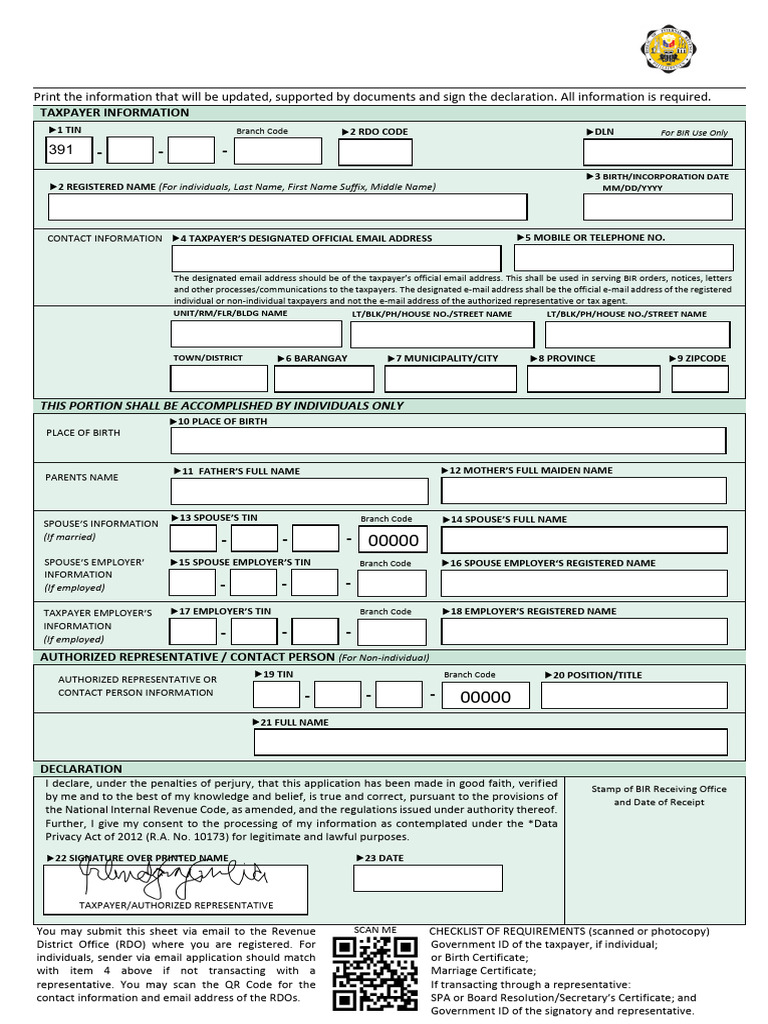 Taxpayer Registration Update Form | PDF | Taxes