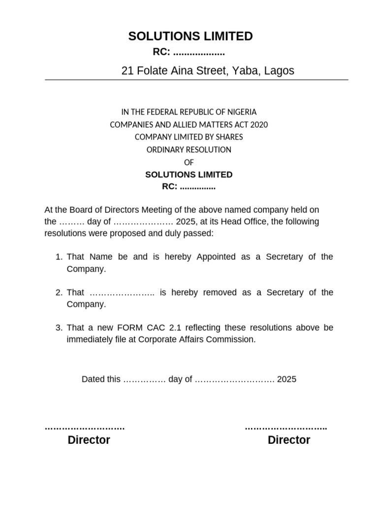 COMPANY SECRETARY APPOINTMENT RESOLUTION (1) | PDF