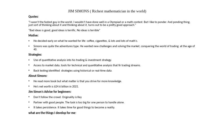 JIM SIMONS (Richest Mathematician in The World | PDF