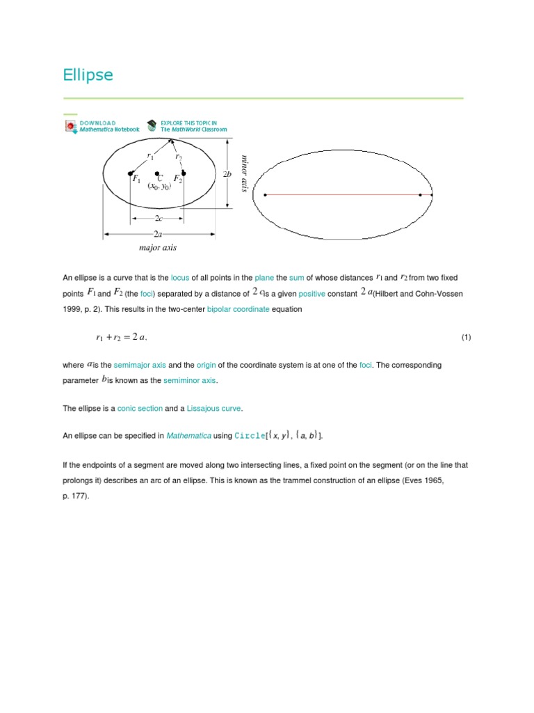 Ellipse: Locus Plane Sum Foci Positive Bipolar Coordinate | PDF ...