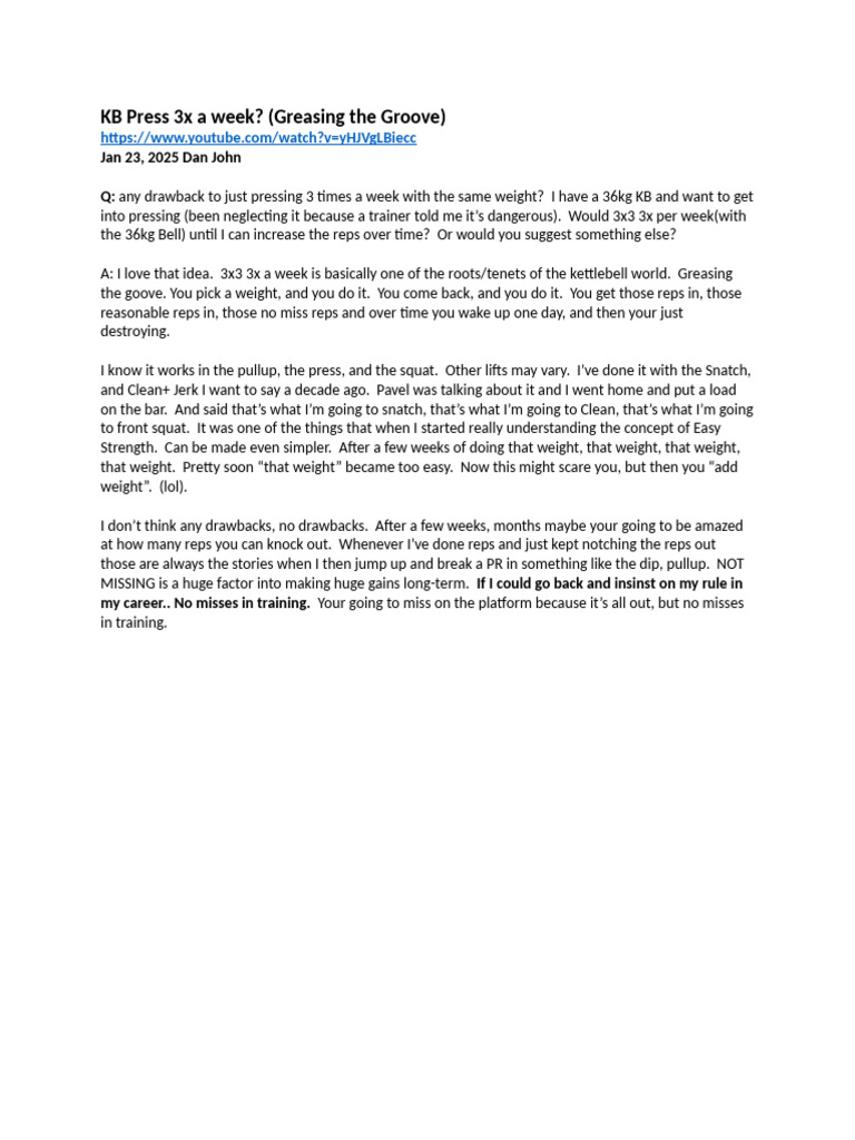 KB Press 3x A Week... Greasing The Groove | PDF