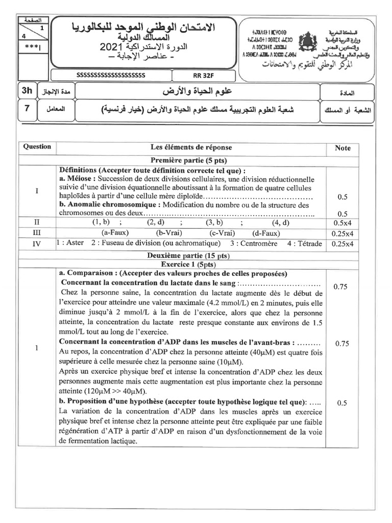 Examen National SVT 2eme Bac SVT 2021 Rattrapage Corrige | PDF