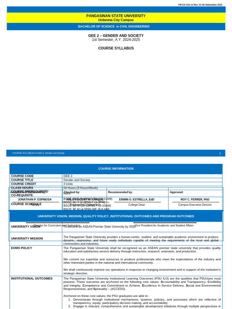 Gee2 Gensoc Syllabus Bsce | PDF | Mindset | Cognition