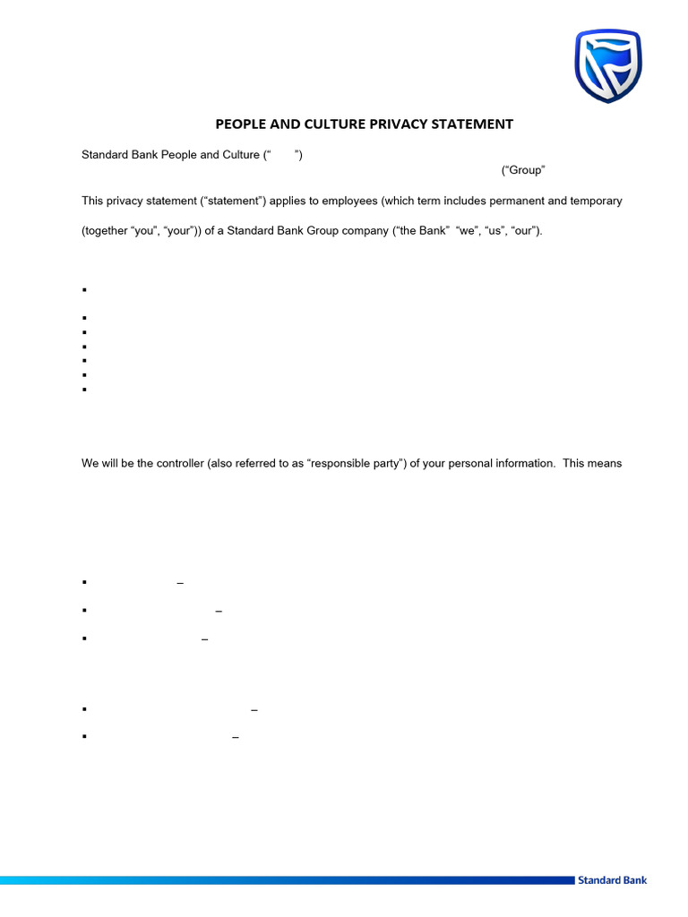 Standard Bank Employee Privacy Statement | PDF | Background Check ...
