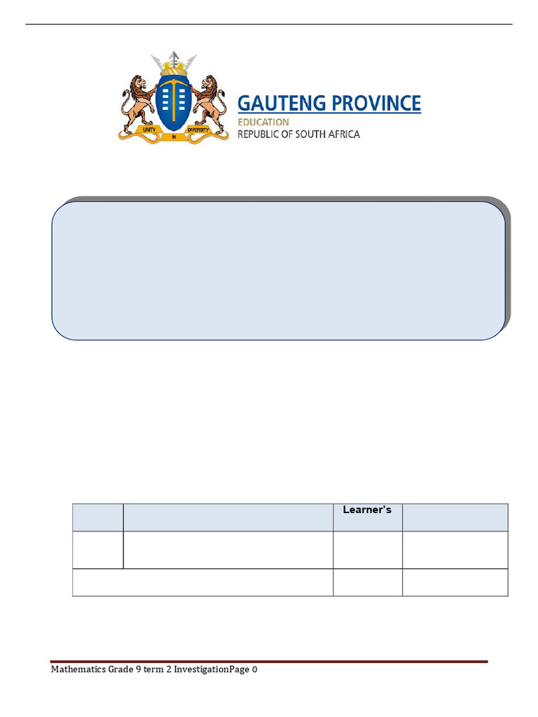 Grade 9 Term 2 Math Investigation Guide | PDF | Numbers | Algebra