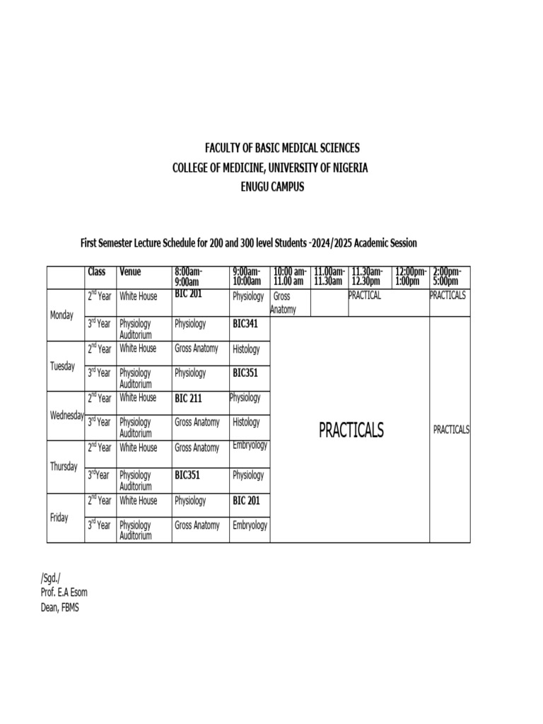 First Semester Lecture Schedule for 200 and 300 Level Students 2024 ...