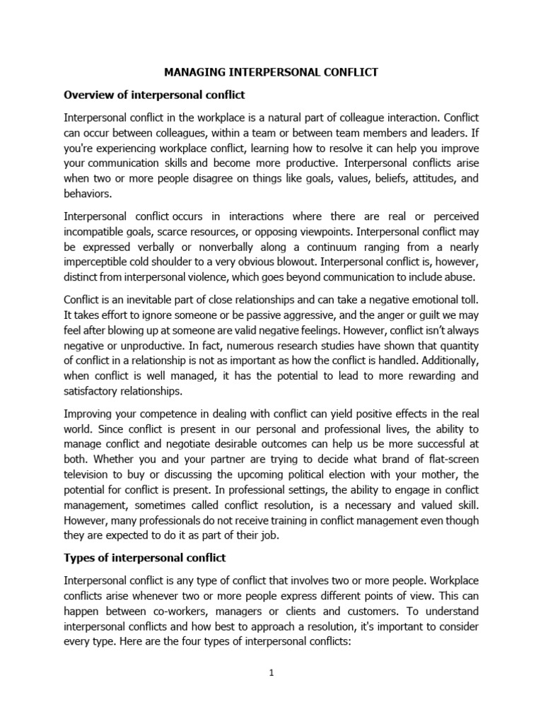 Managing Interpersonal Conflict | PDF | Conflict (Process) | Conflict Resolution